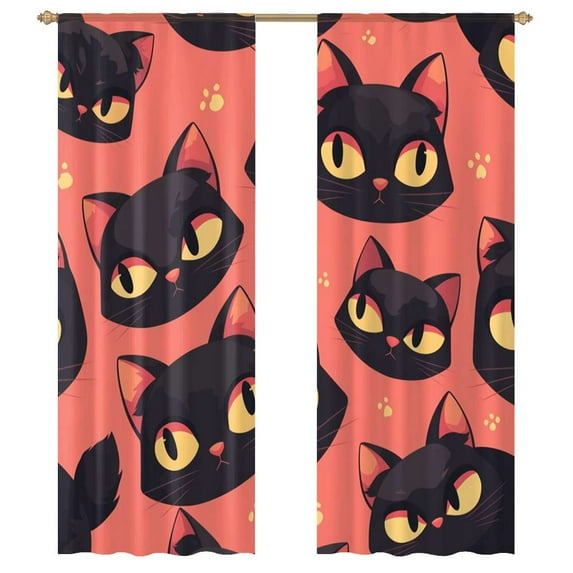 Cute Cat Sheer Window Curtains for Living Room Kitchen Bedroom Tulle ...