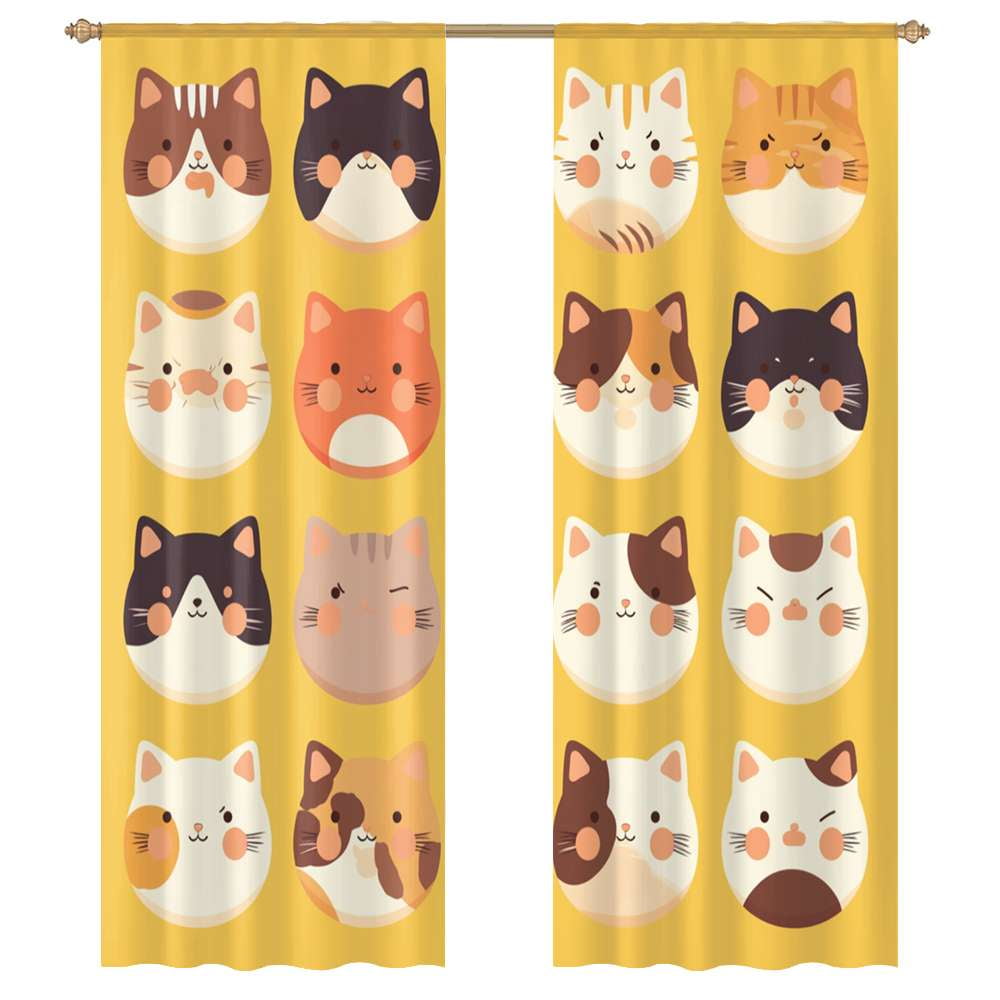 Cute Cat Sheer Window Curtains for Living Room Kitchen Bedroom Tulle ...