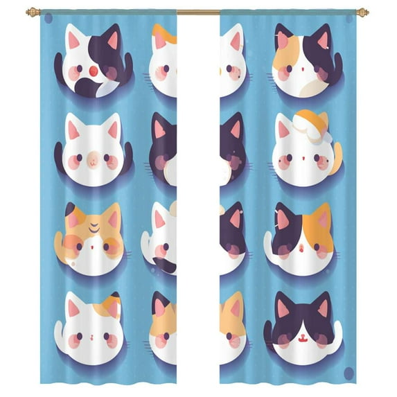Cute Cat Sheer Window Curtains for Living Room Kitchen Bedroom Tulle ...