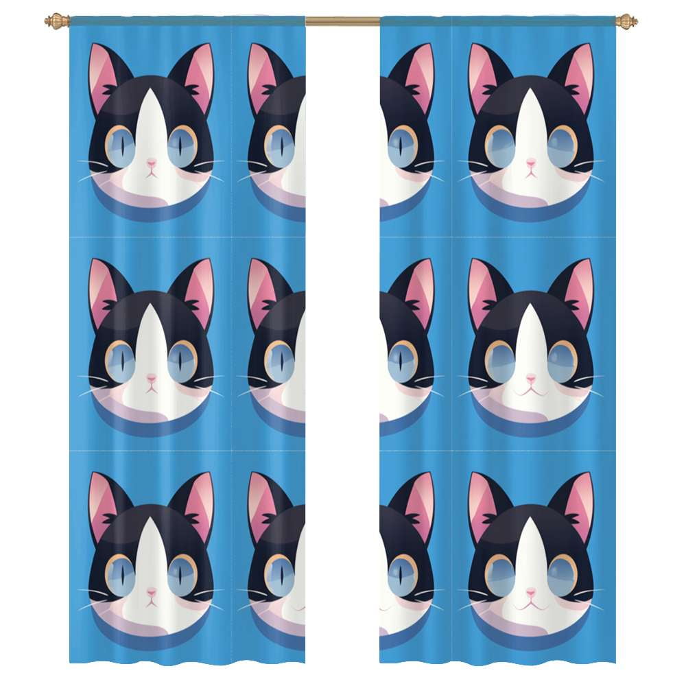 Cute Cat Sheer Window Curtains for Living Room Kitchen Bedroom Tulle ...