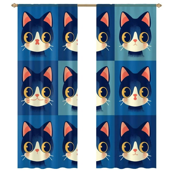 Cute Cat Sheer Window Curtains for Living Room Kitchen Bedroom Tulle ...