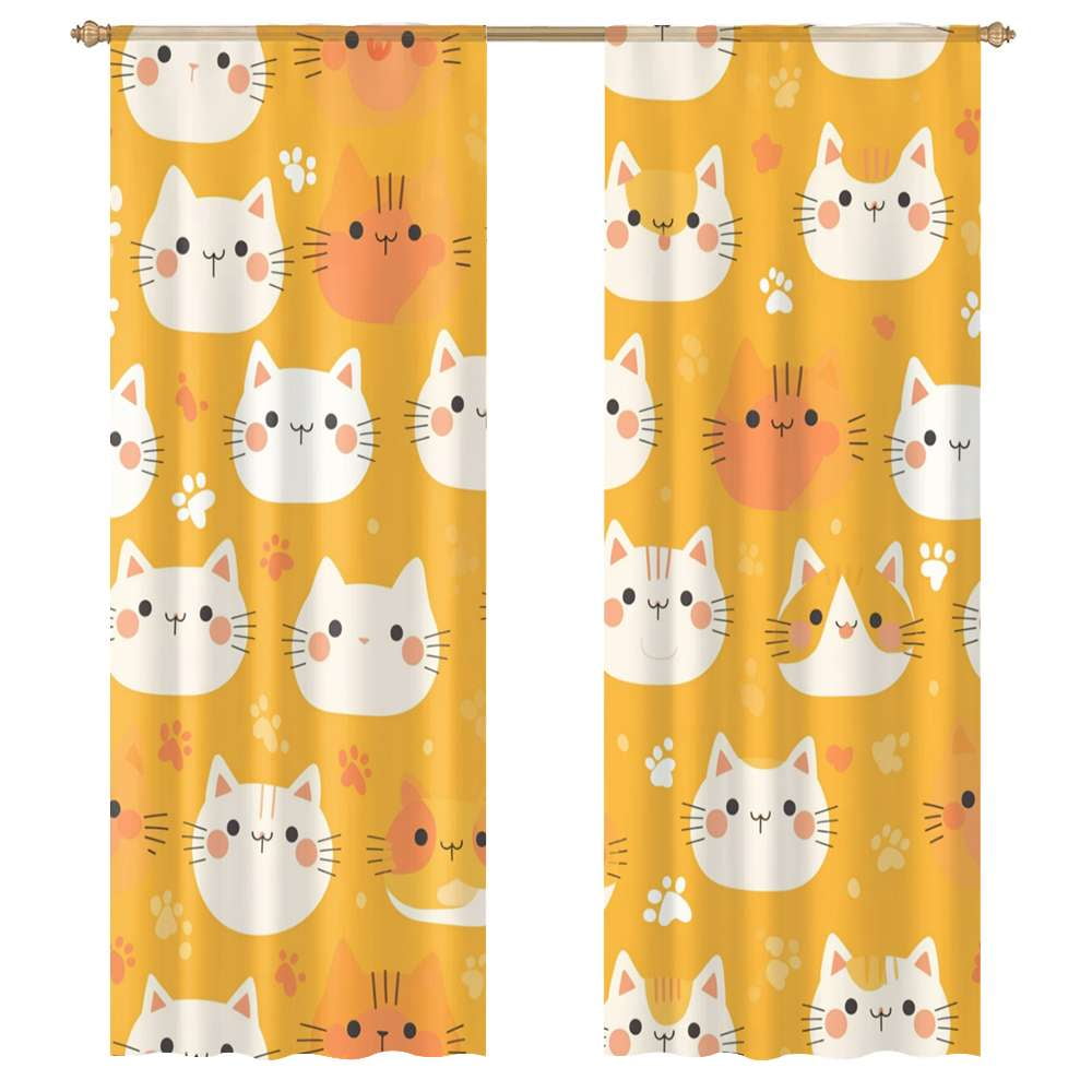 Cute Cat Sheer Window Curtains for Living Room Kitchen Bedroom Tulle ...