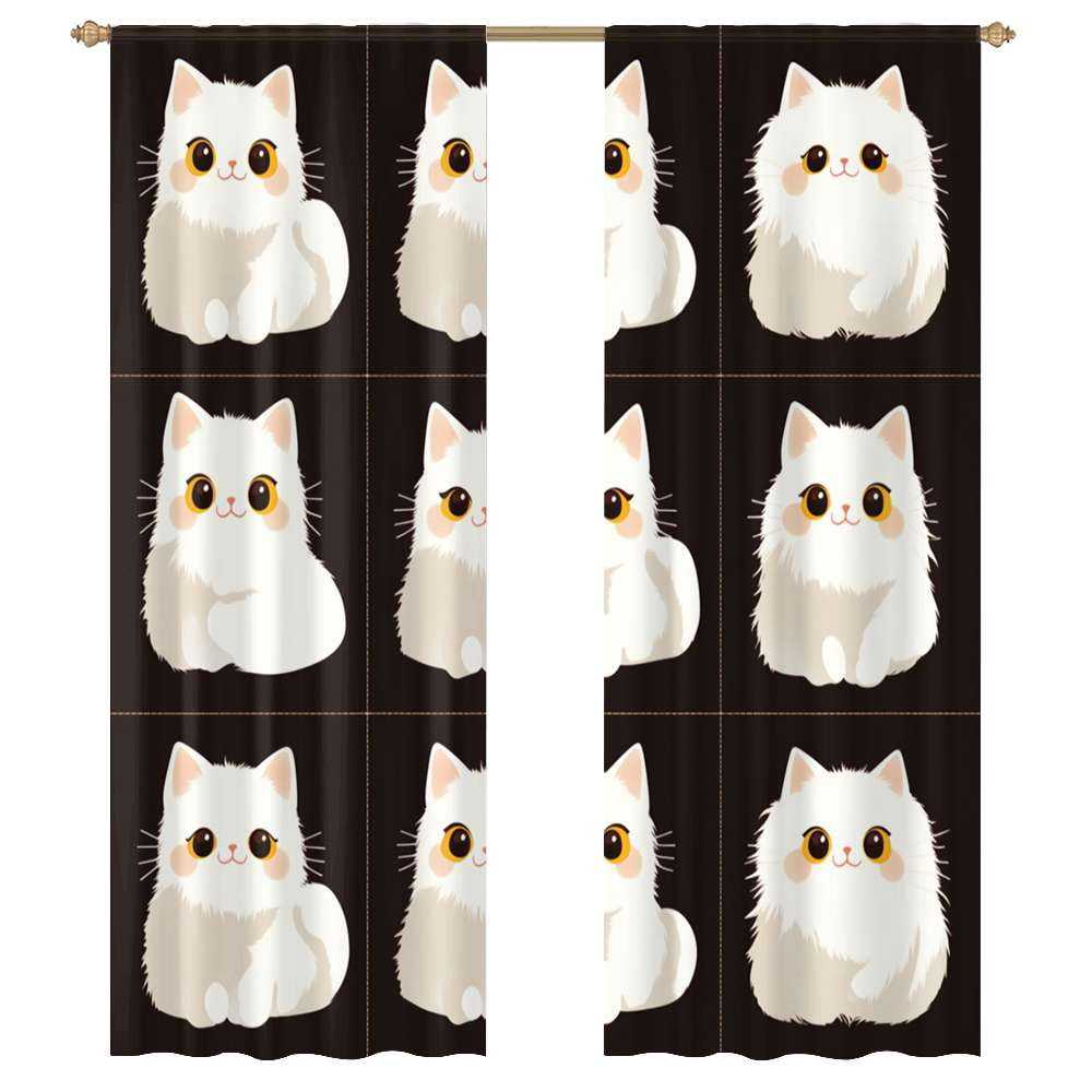 Cute Cat Sheer Window Curtains for Living Room Kitchen Bedroom Tulle ...