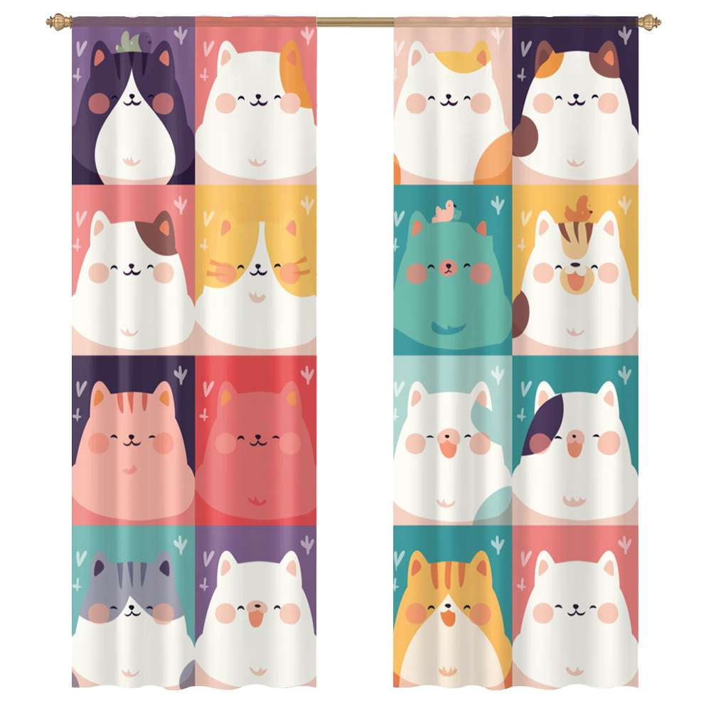 Cute Cat Sheer Window Curtains for Living Room Kitchen Bedroom Tulle ...