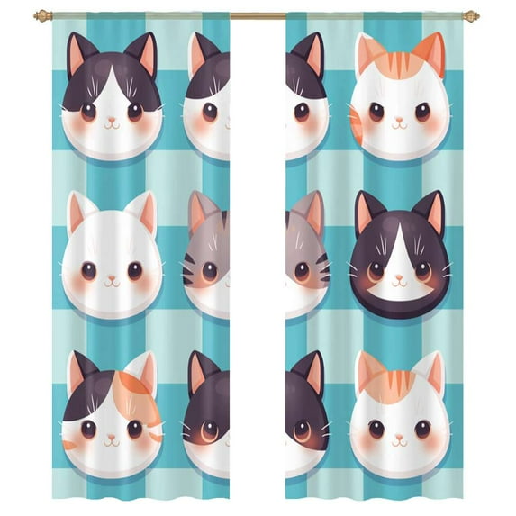 Cute Cat Sheer Window Curtains for Living Room Kitchen Bedroom Tulle ...