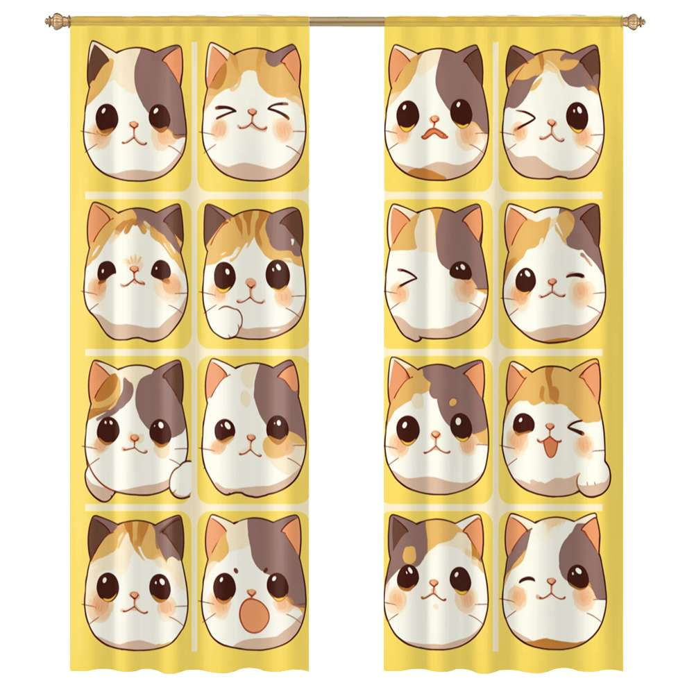 Cute Cat Sheer Window Curtains for Living Room Kitchen Bedroom Tulle ...