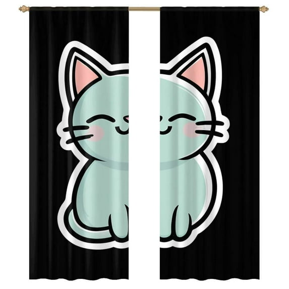 Cute Cat Sheer Window Curtains for Living Room Kitchen Bedroom Tulle ...