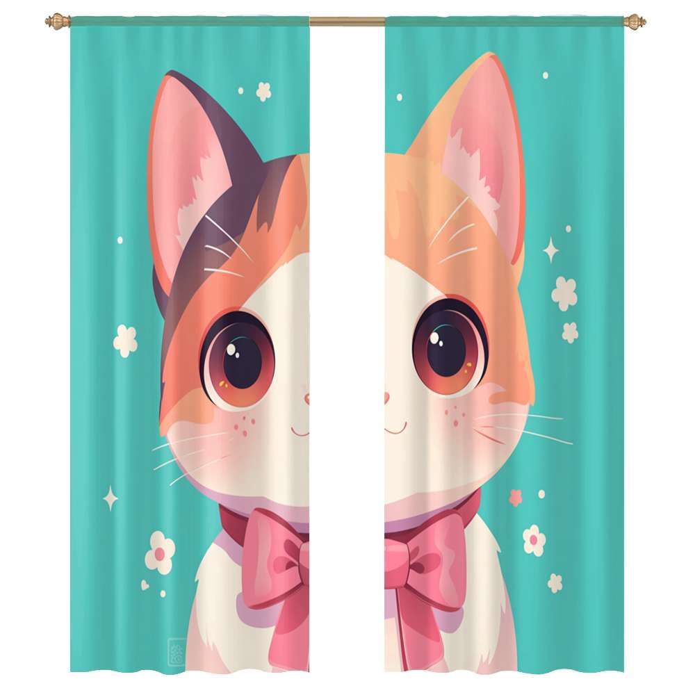 Cute Cat Sheer Window Curtains for Living Room Kitchen Bedroom Tulle ...