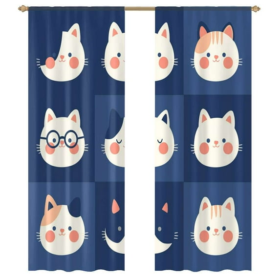 Cute Cat Sheer Window Curtains for Living Room Kitchen Bedroom Tulle ...