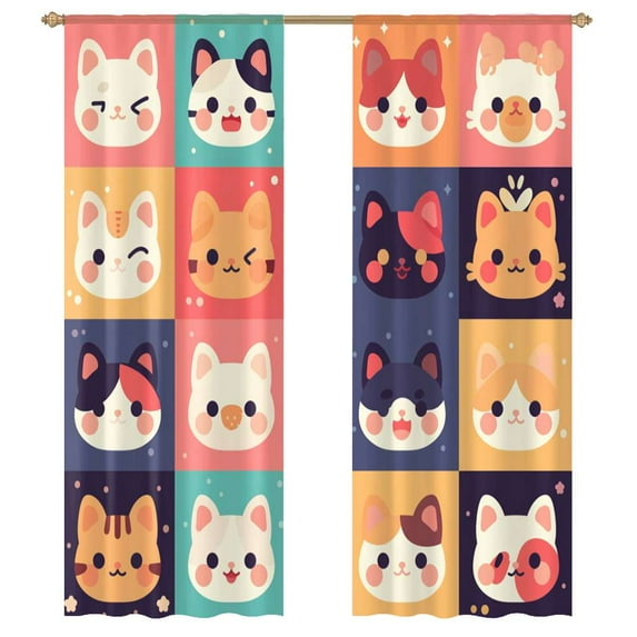 Cute Cat Sheer Window Curtains for Living Room Kitchen Bedroom Tulle ...