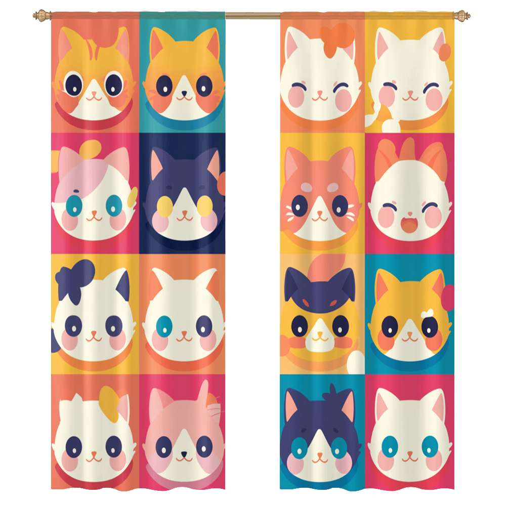 Cute Cat Sheer Window Curtains for Living Room Kitchen Bedroom Tulle ...