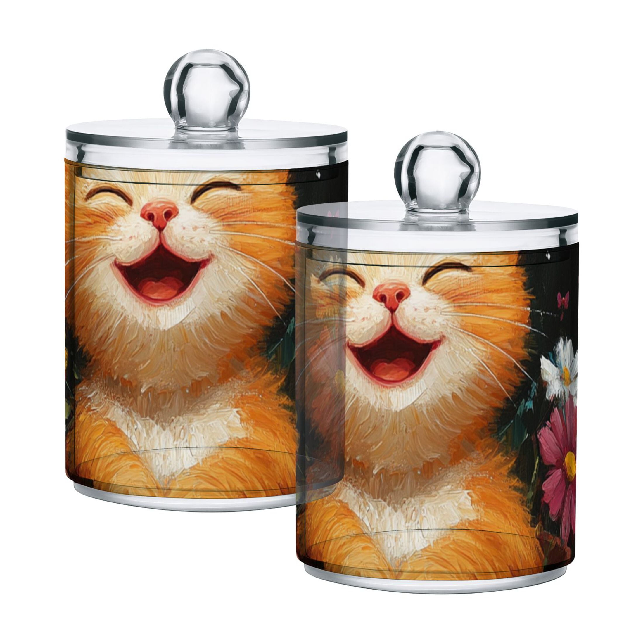 Cute Cat Sit in Flowerpot Butterfly Translucent Plastic Cans Storage ...