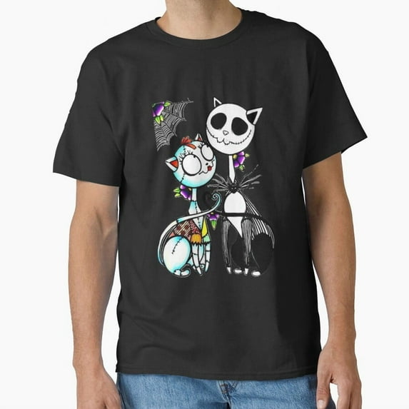 Cute Cat Skeleton Christmas and Sally Mashup Graphic H18908 T-Shirt ...
