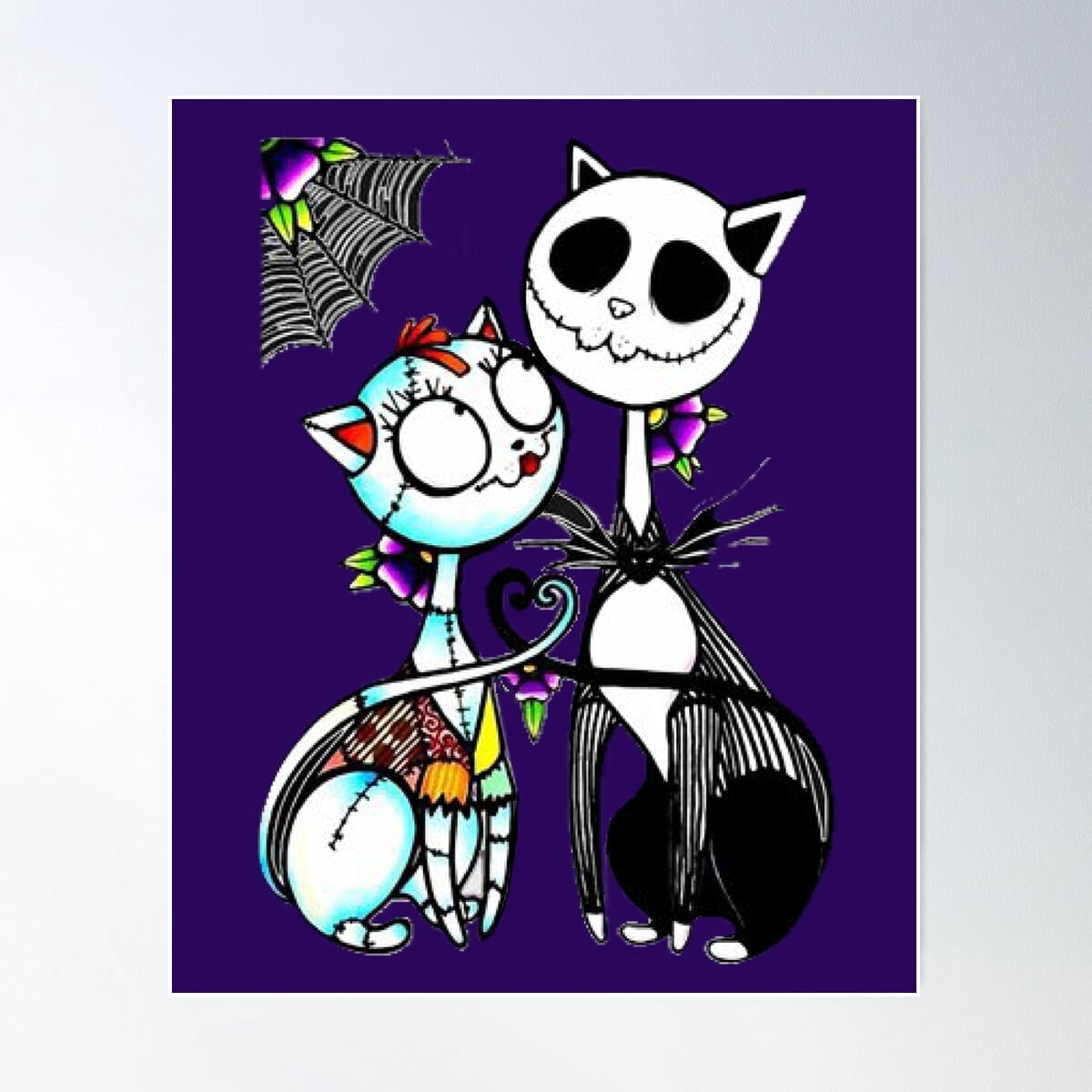 Cute Cat Skull And Sally Poster Wall Art, UNFRAMED PAPER POSTER, Home ...