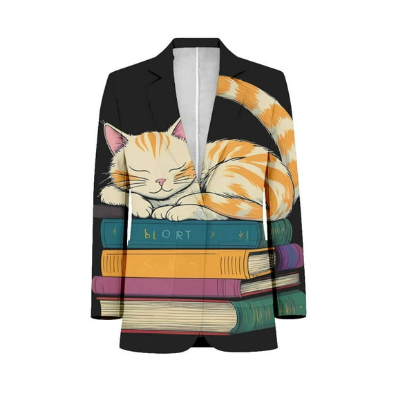Cute Cat Sleeping On Books Men's Suit Blazer Casual Party Wear Slim Fit ...