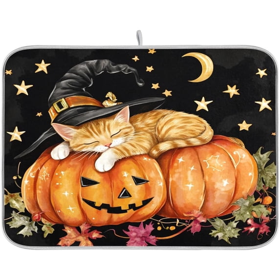 Cute Cat Sleeping Pumpkin Dish Drying Mat 16x18 Absorbent Dishes Pad ...
