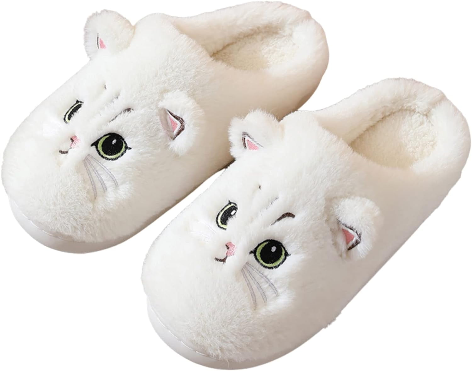 Cute Cat Slippers for Women, Fuzzy Fluffy Faux Fur Animal House Slides ...