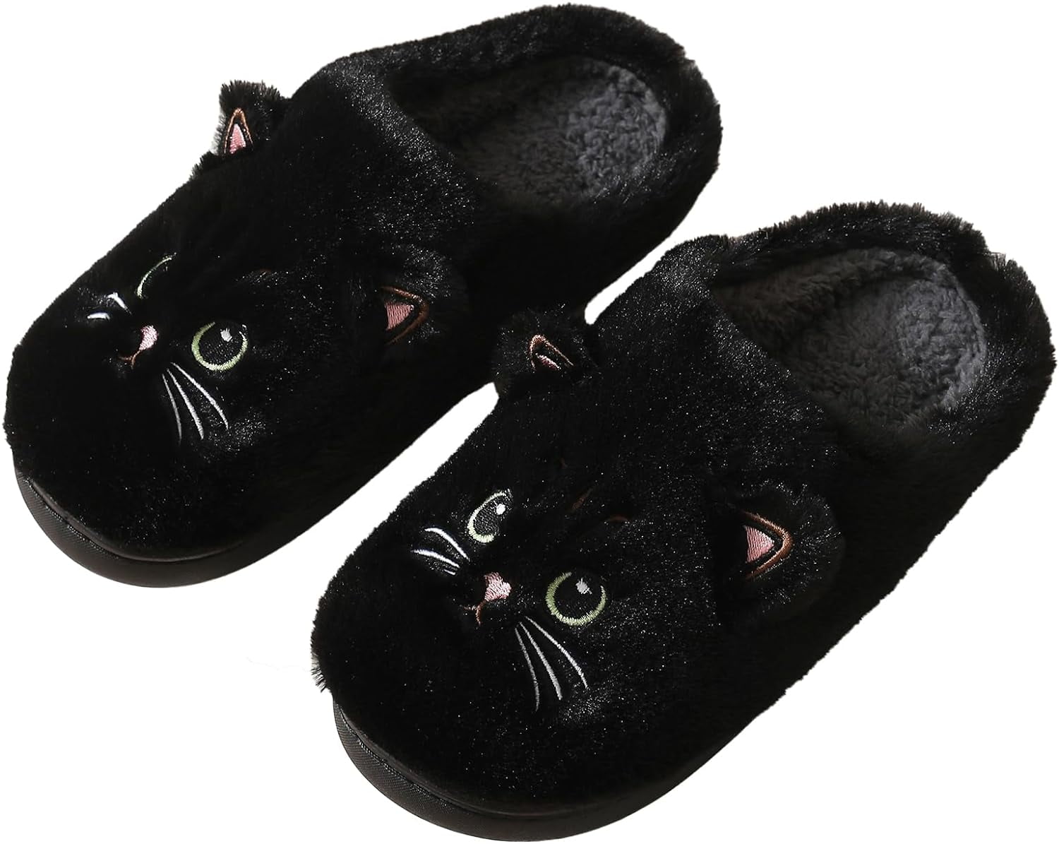 Cute Cat Slippers for Women, Fuzzy Fluffy Faux Fur Animal House Slides ...