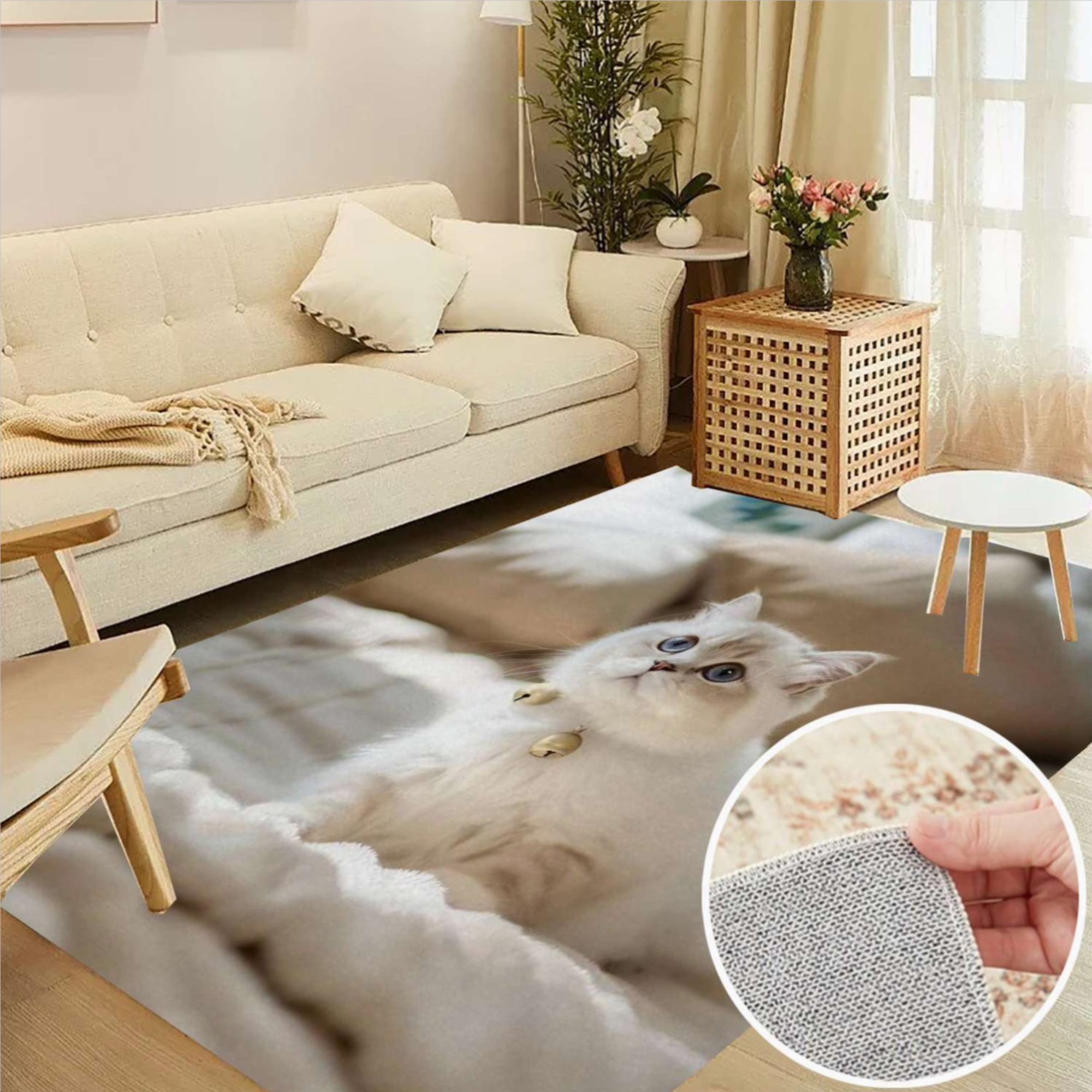 Cute Cat Soft Large Area Rugs Washable Rug With Non-Slip Backing Carpet ...