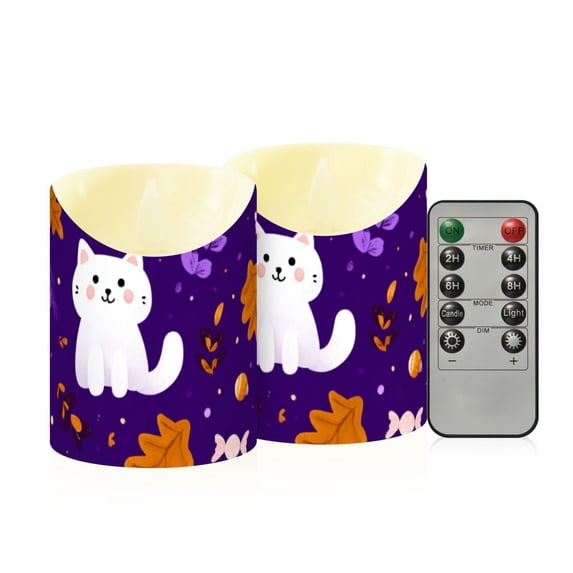 Cute Cat Specter Leaves Pumpkins Candy Halloween Flickering Flameless ...