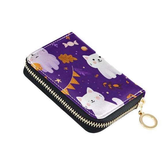 Cute Cat Specter Leaves Pumpkins Candy Halloween Women's Credit Card ...