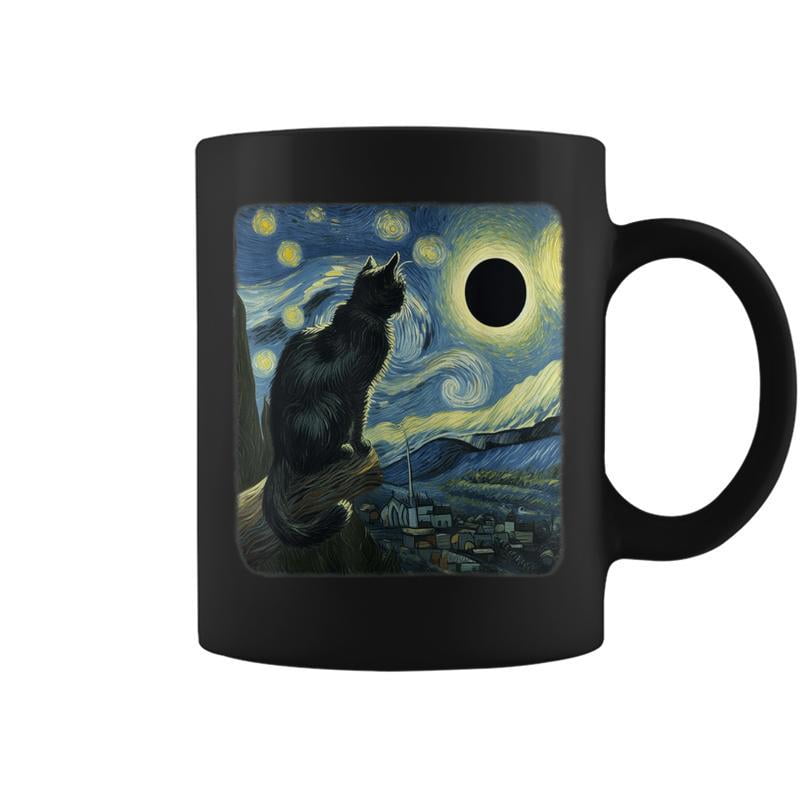 Cute Cat Starry Night Van Gogh Solar Eclipse April 08 2024 Coffee Mugs ...