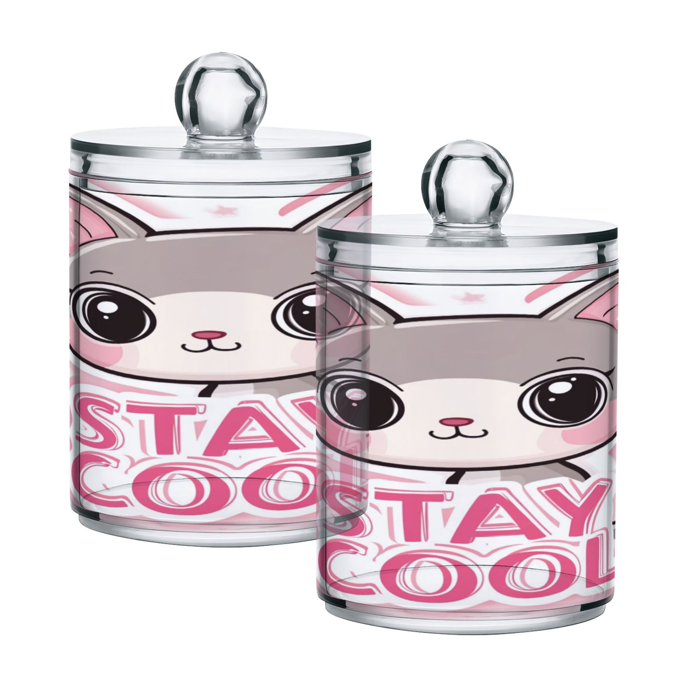 Cute Cat Stay Cool Translucent Plastic Cans Storage Canisters with Lid ...