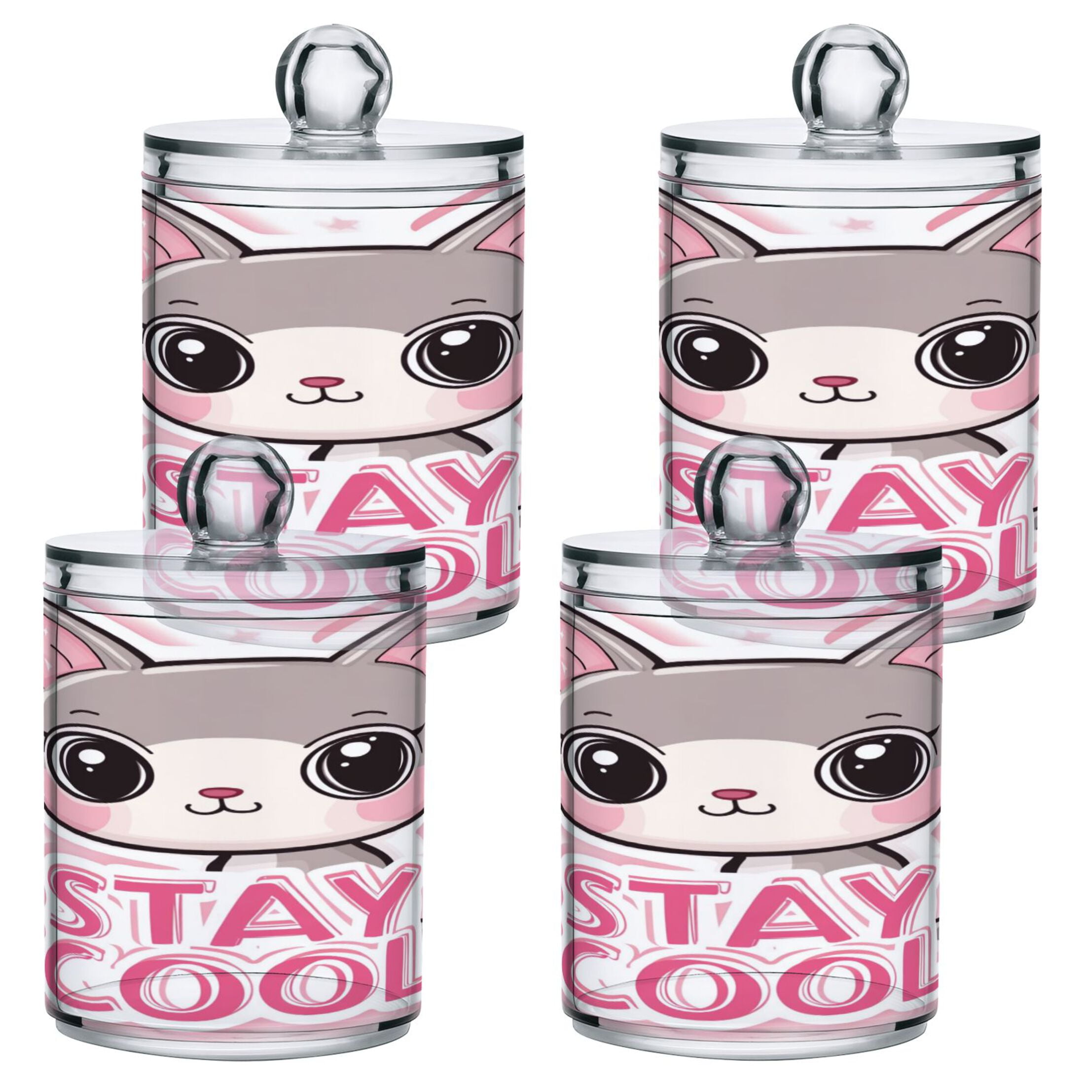Cute Cat Stay Cool Translucent Plastic Cans Storage Canisters with Lid ...
