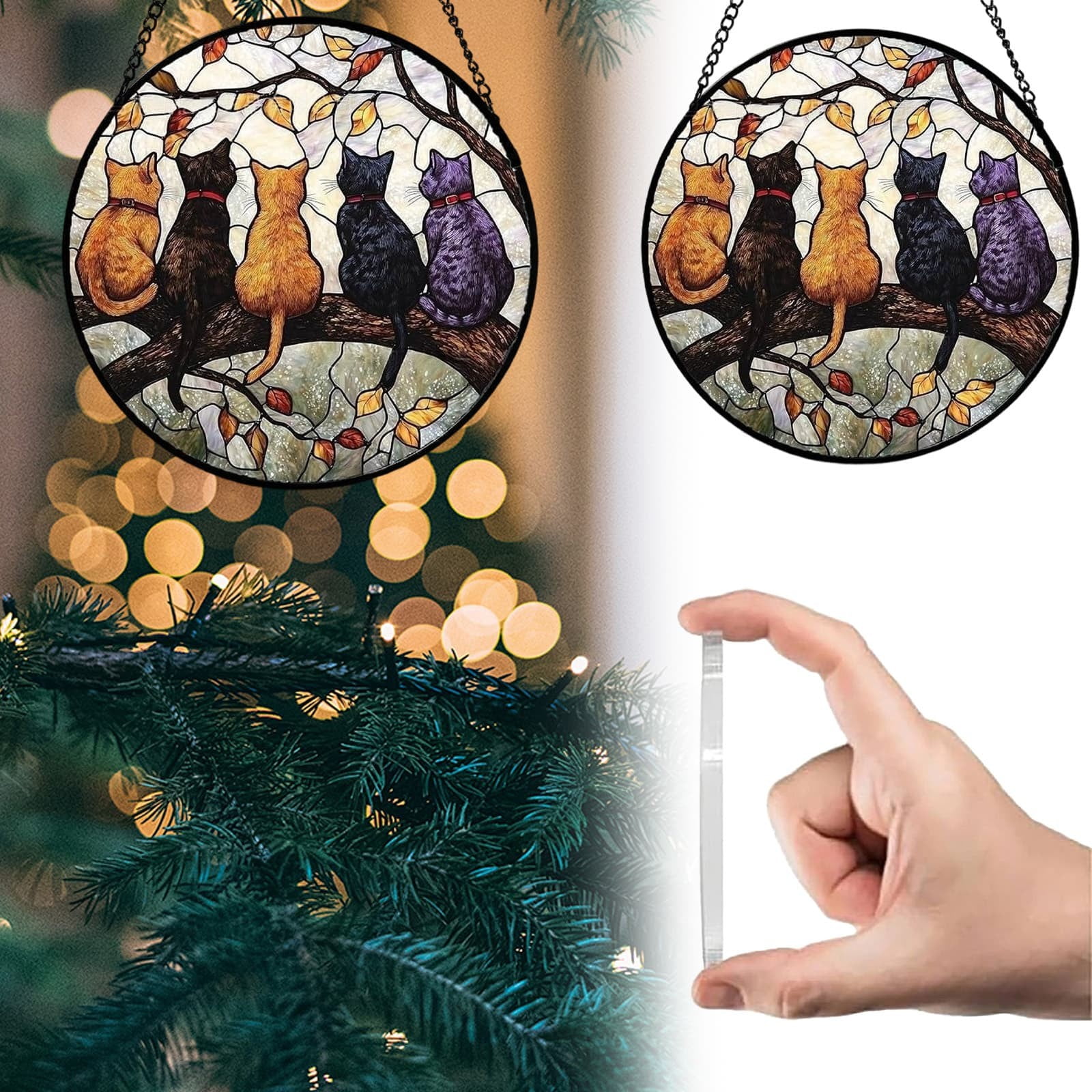 Cute Cat Sun Catcher - Cute Cat Full Moon Acrylic Suncatcher Rainbow ...