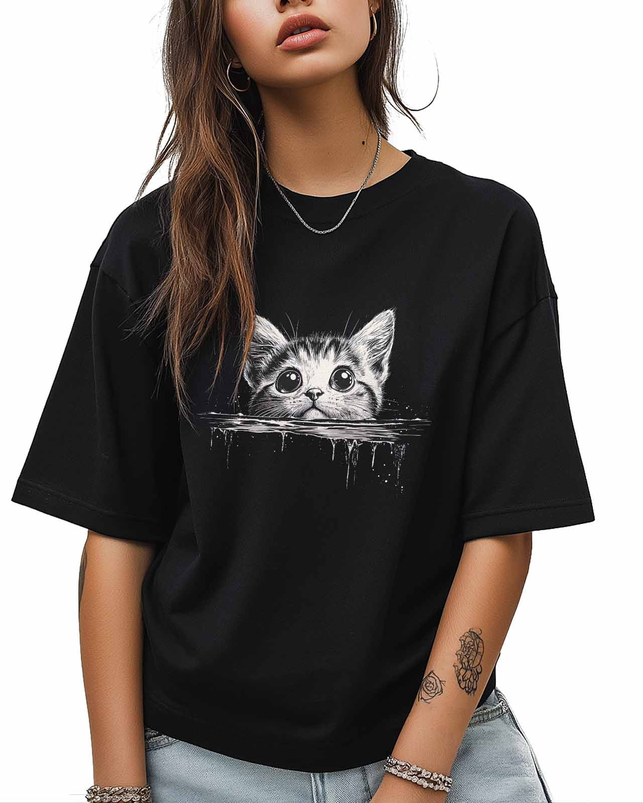 Cute Cat T Shirts for Women Short Sleeve Cotton Crewneck T-Shirt ...