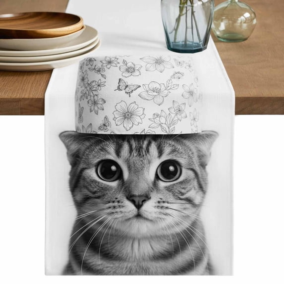 Cute Cat Table Runner 48 Inches, Funny Animal Toilet Paper Abstract Art ...