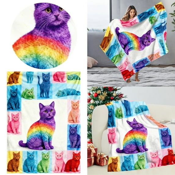 Cute Cat Themed Flannel Blanket Cozy Animal Design For Kids And Adults ...