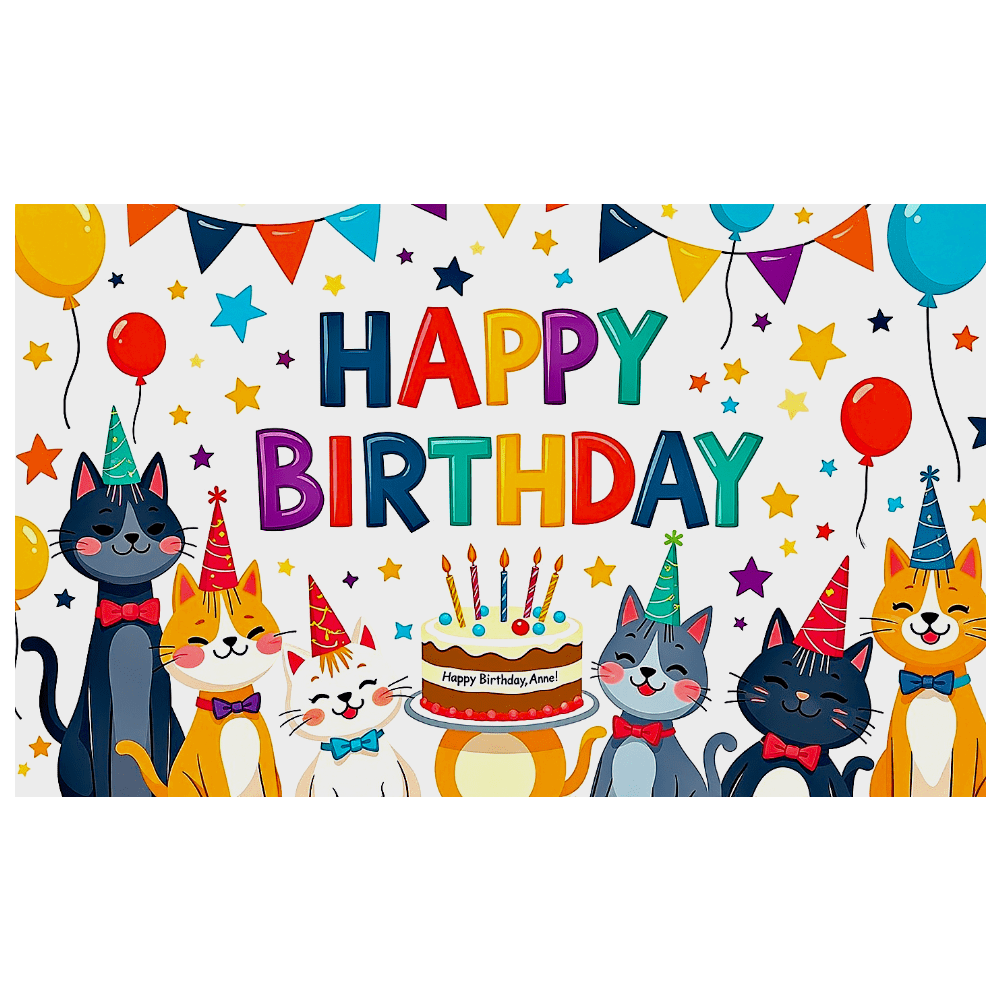 Cute Cat Themed Happy Birthday Background Backdrop Banner for Birthday ...