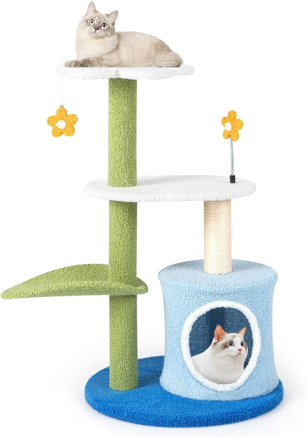 Cute Cat Tree, Flower Cat Tower with Sisal Scratching Post, Plush Perch ...