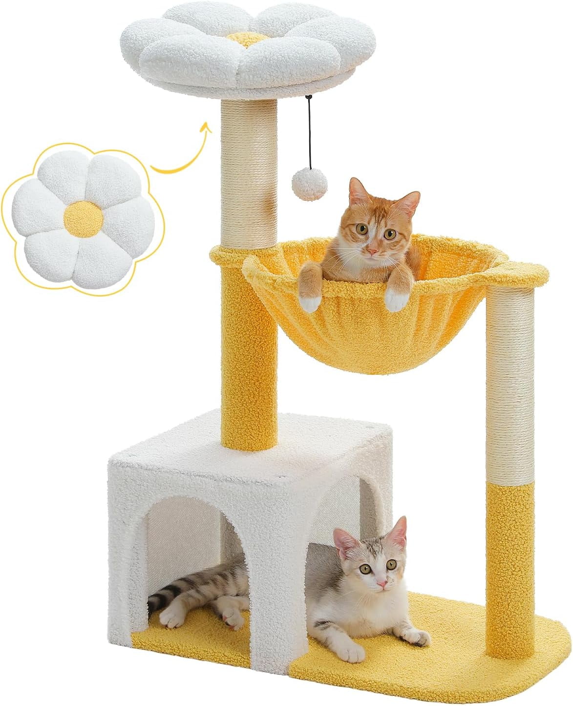Cute Cat Tree with Flower Top Bed - Cloud Scratching Posts, 35" Small ...
