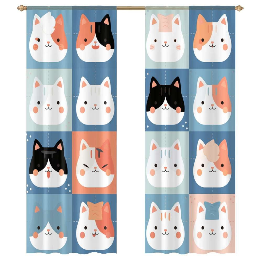 Cute Cat Tulle Curtains For Living Room Chiffon Sheer Voile Kitchen ...