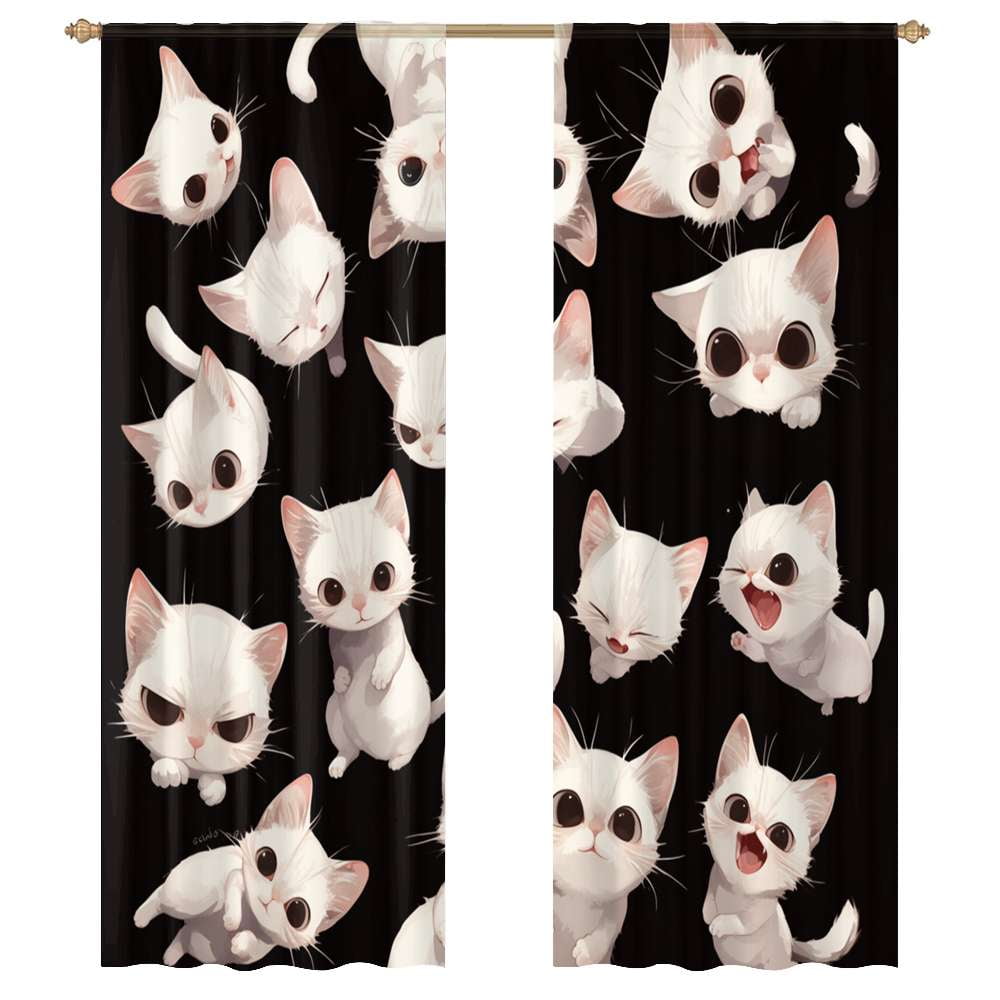 Cute Cat Tulle Curtains For Living Room Chiffon Sheer Voile Kitchen ...