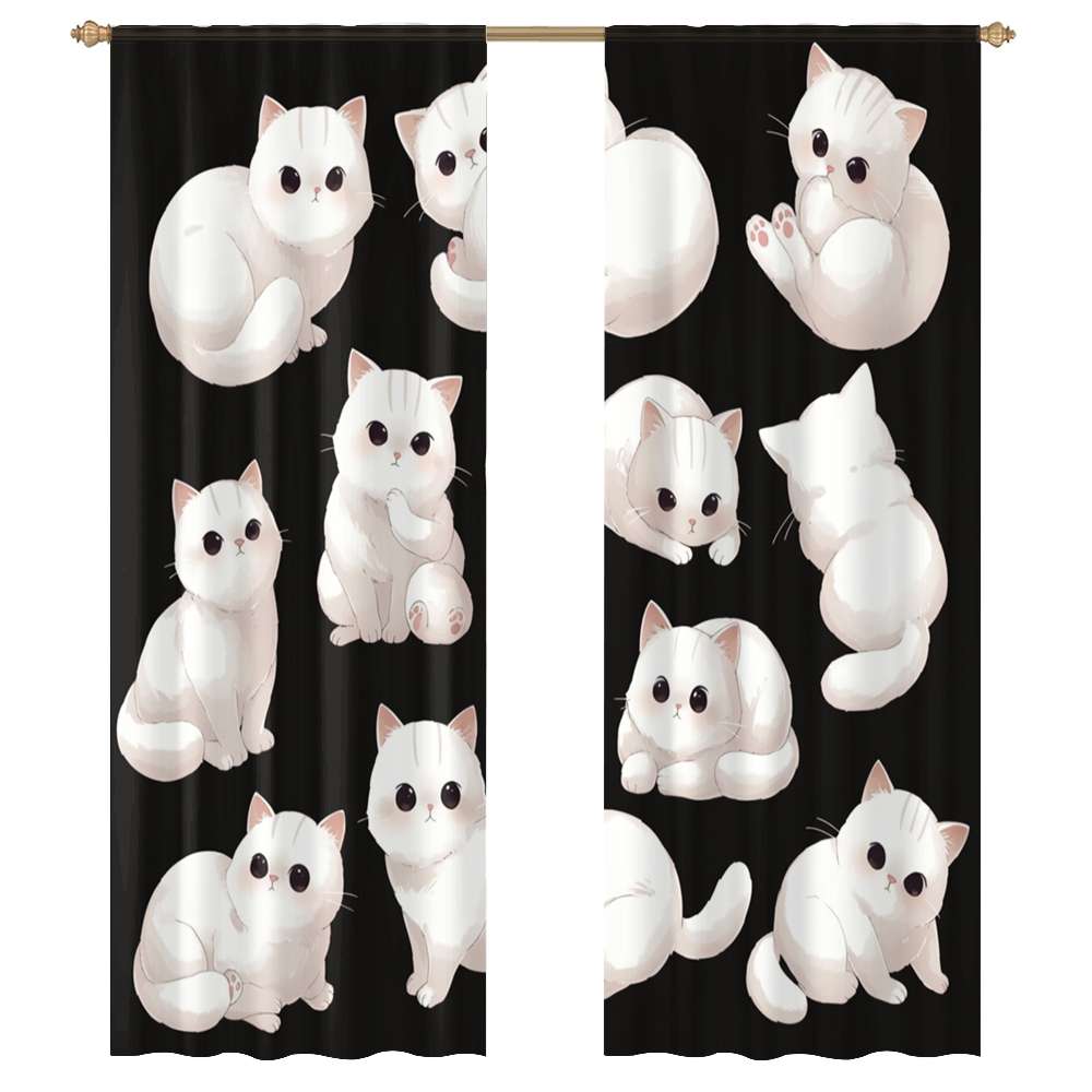 Cute Cat Tulle Curtains For Living Room Chiffon Sheer Voile Kitchen ...