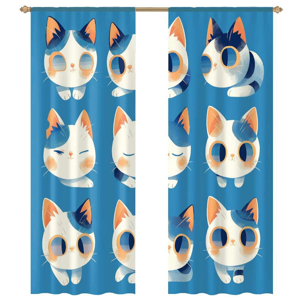 Cute Cat Tulle Curtains For Living Room Chiffon Sheer Voile Kitchen ...