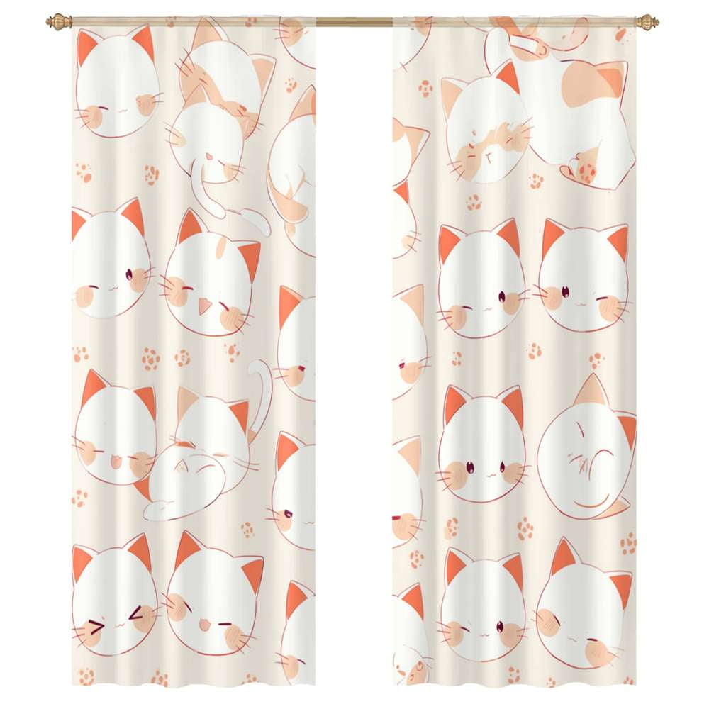 Cute Cat Tulle Curtains For Living Room Chiffon Sheer Voile Kitchen ...