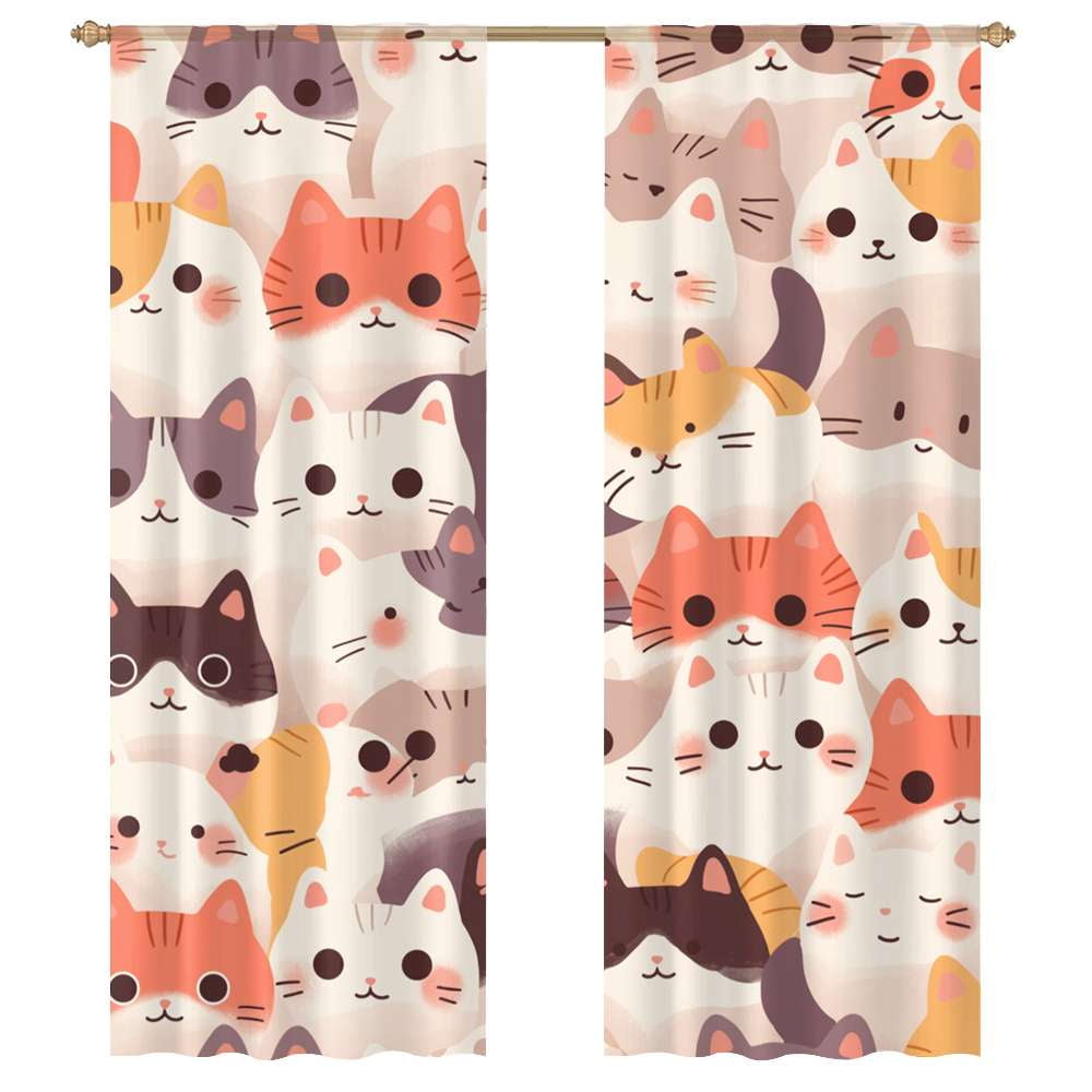 Cute Cat Tulle Curtains For Living Room Chiffon Sheer Voile Kitchen ...