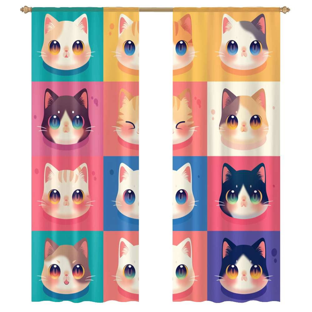 Cute Cat Tulle Curtains For Living Room Chiffon Sheer Voile Kitchen ...