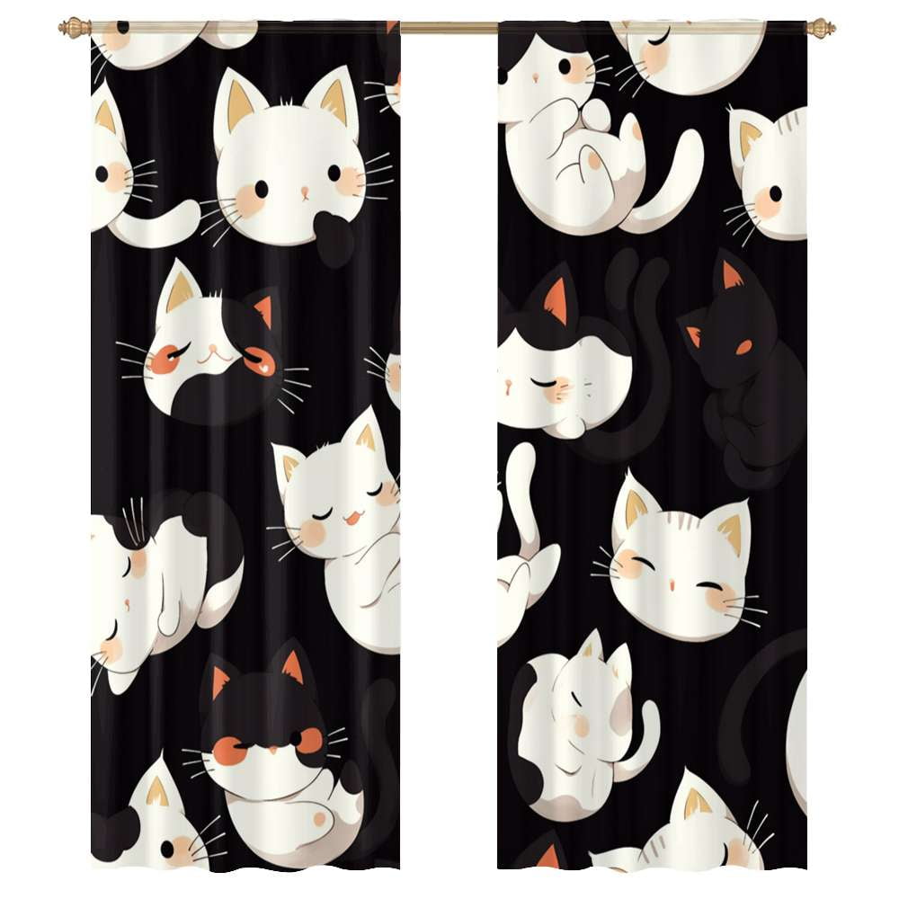 Cute Cat Tulle Curtains For Living Room Chiffon Sheer Voile Kitchen ...