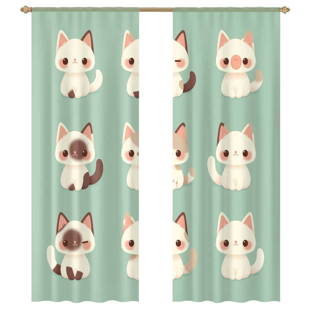 Cute Cat Tulle Curtains For Living Room Chiffon Sheer Voile Kitchen ...