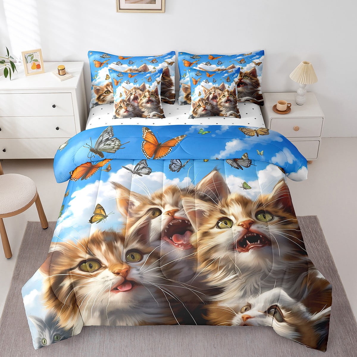 Cute Cat Twin Bedding Sets 7-Piece Chic Kitten Pet Comforter Set ...