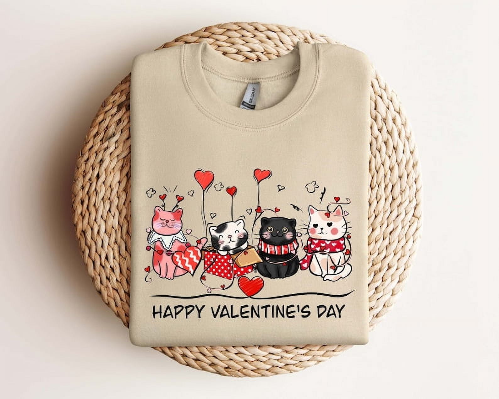 Cute Cat Valentine Sweatshirt, Cat Lover Valentine Sweater, Valentines ...