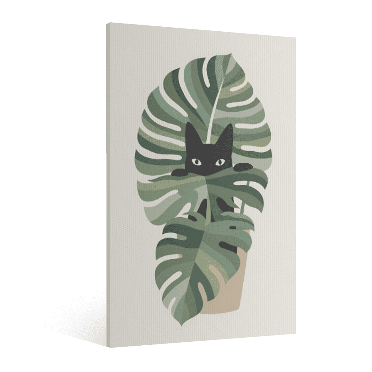 Cute Cat Wall Art Print, Minimalist Botanical Illustration, Modern ...