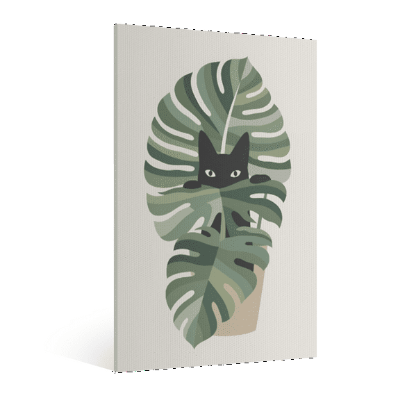 Cute Cat Wall Art Print, Minimalist Botanical Illustration, Modern ...