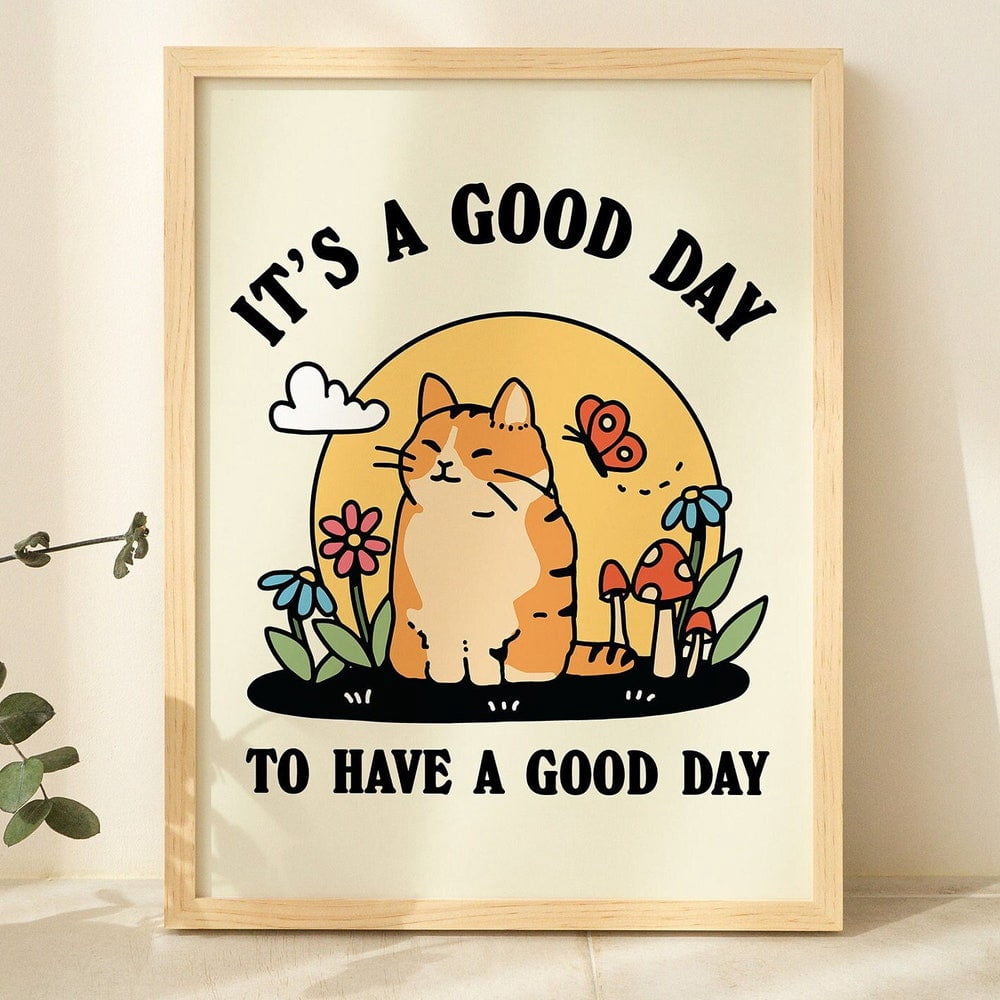 Cute Cat Wall Print, Good Day Quote, Cute Kids Classroom Poster ...