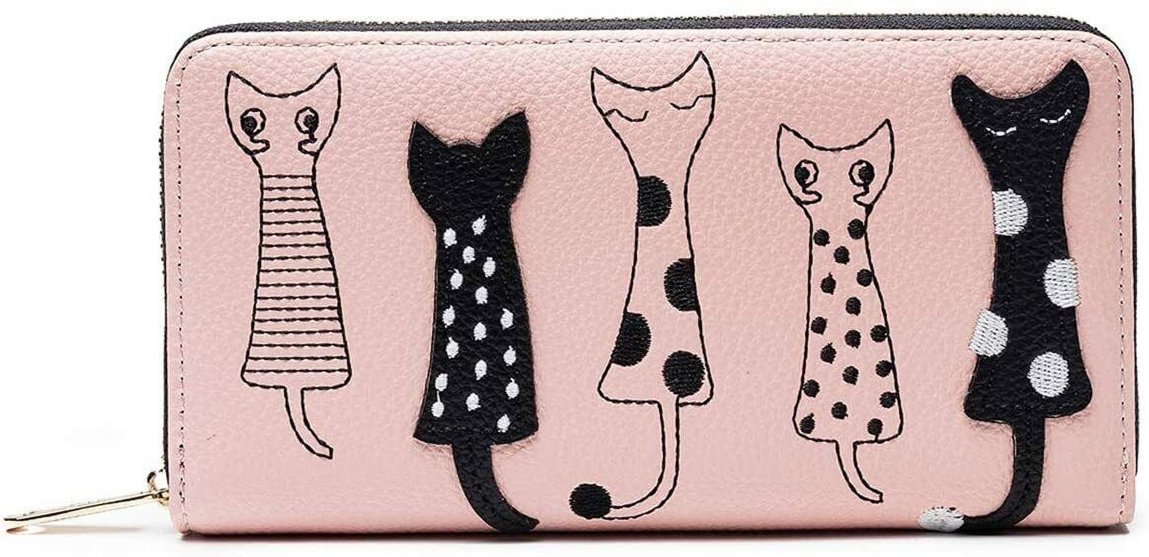 Cute Cat Wallets for Womens Leather Zip Zround Wallet Card Organizer ...